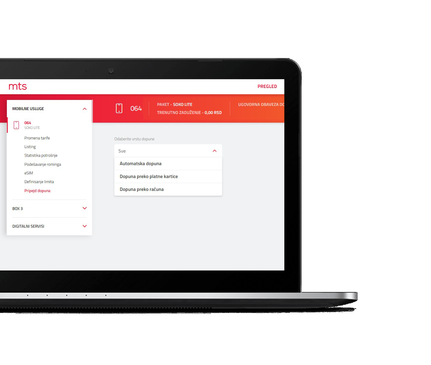 Dopuna pripejd kredita | mts